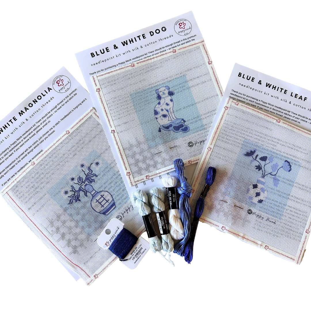 Chinoiserie Blue and White Needlepoint Bundle – Poppy Monk Needlepoint