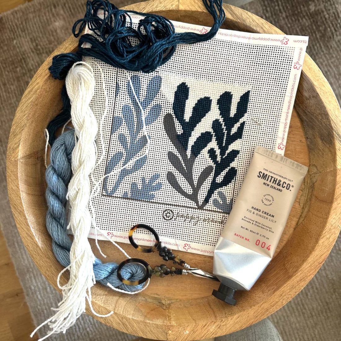 Kelp Blue and White Needlepoint Kit – Poppy Monk Needlepoint