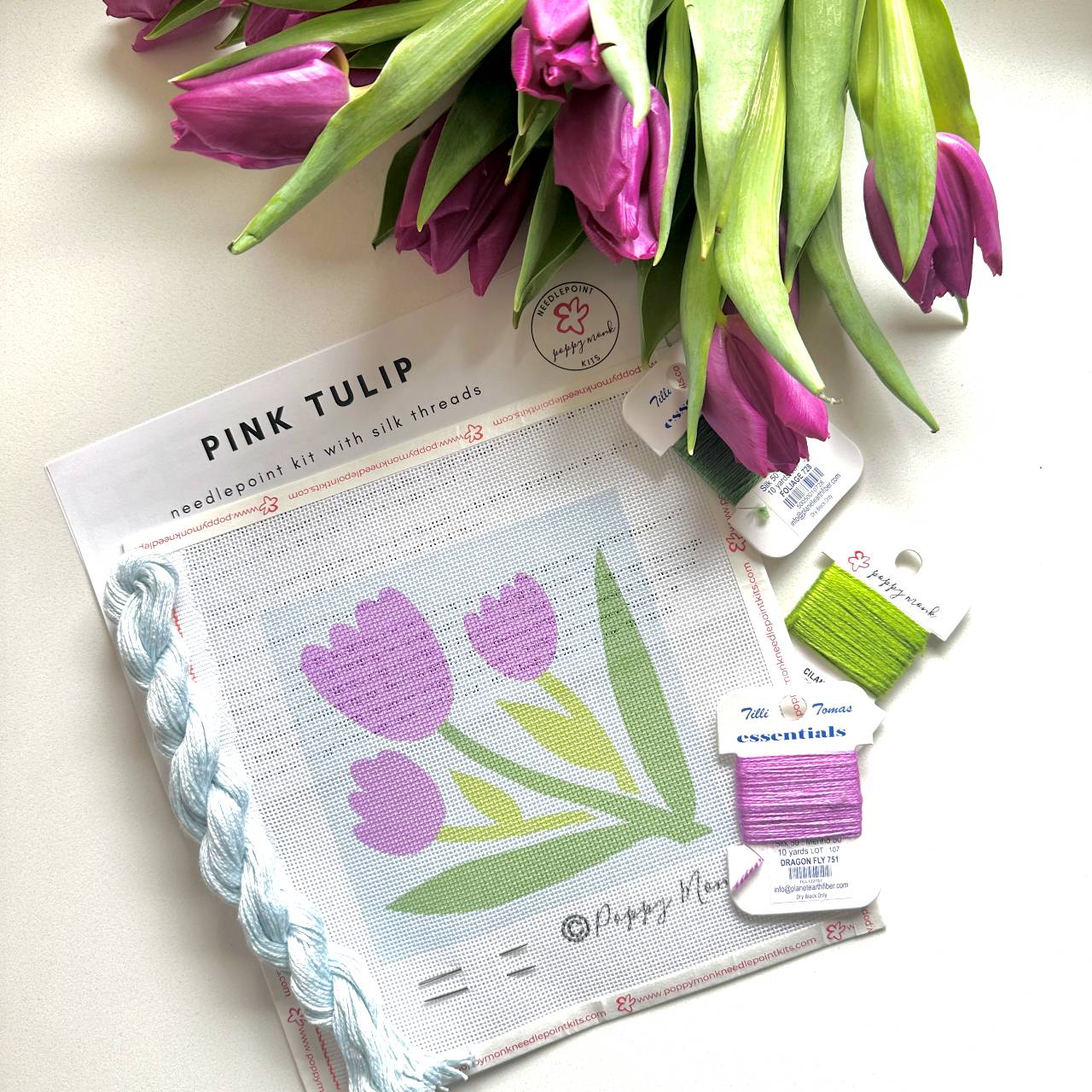 Beginner Needlepoint Kit with Pink Tulips | Poppy Monk – Poppy Monk ...